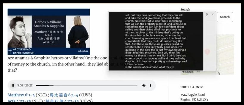 Real-time captions for sermons – Argyle Road Baptist Church